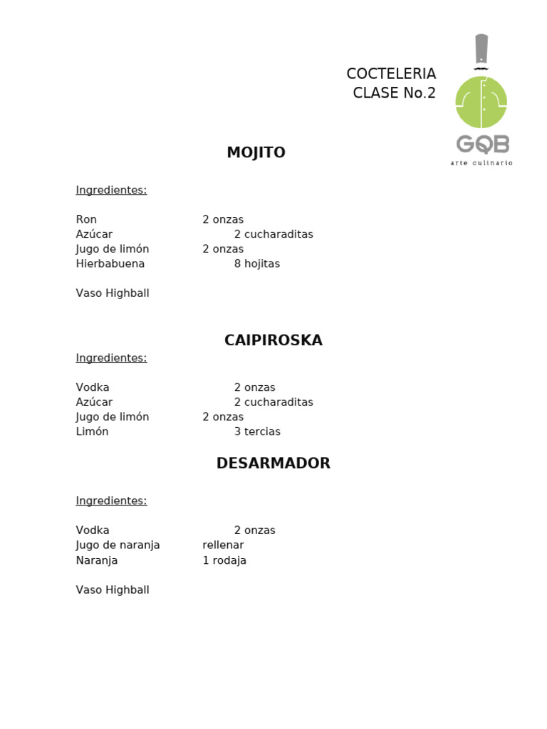 Cocteleria Clase 2 | PDF | Ron | Bebida