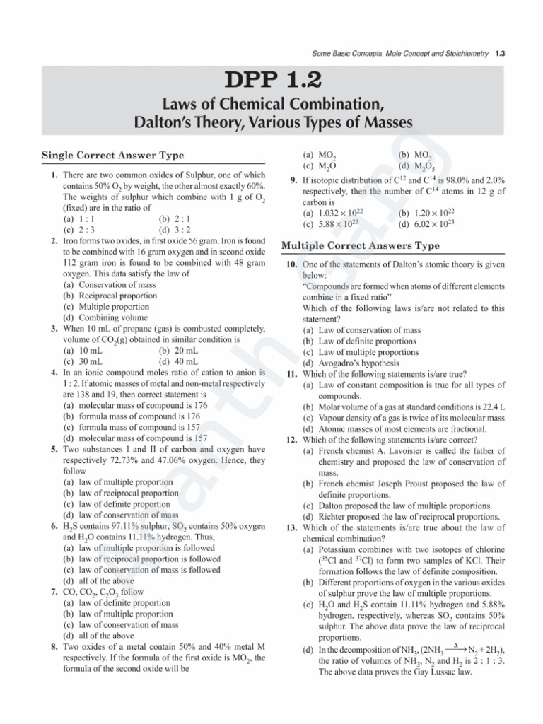 Some Basic Concepts and Mole Concept DPP | PDF