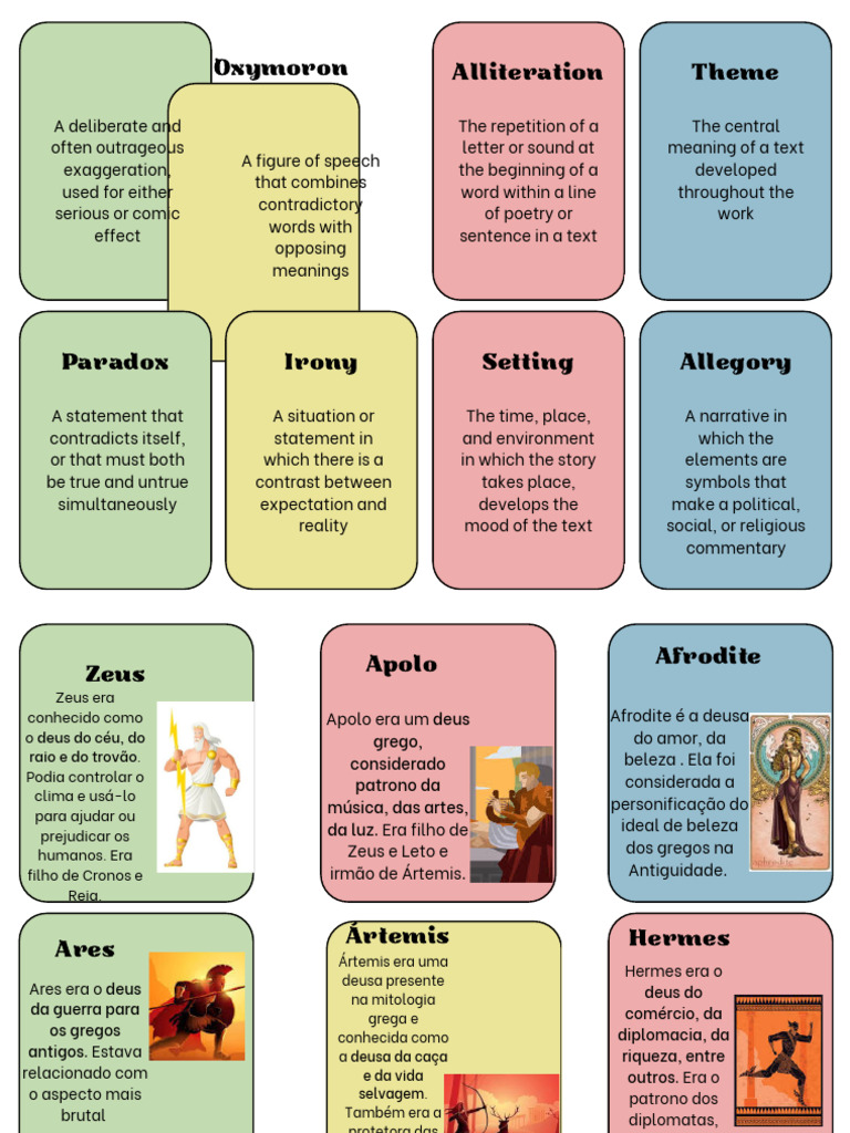 Simple Literary Devices Flashcards in Colorful Muted Style | PDF | Zeus ...