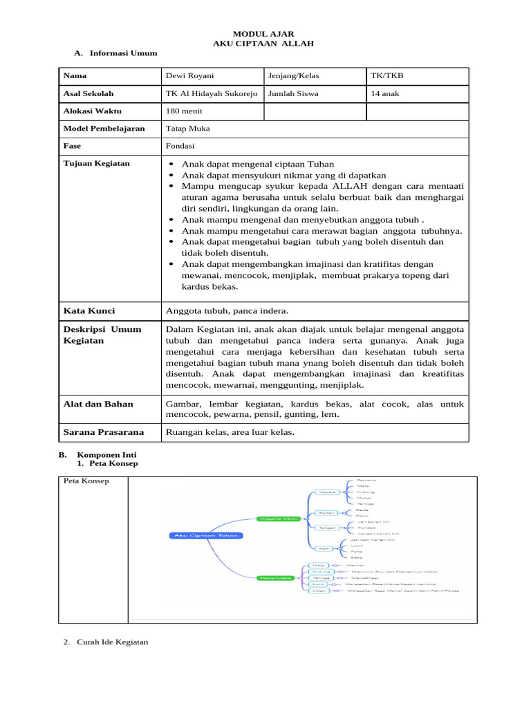 RPP - Modul Ajar - Anggota Tubuh | PDF