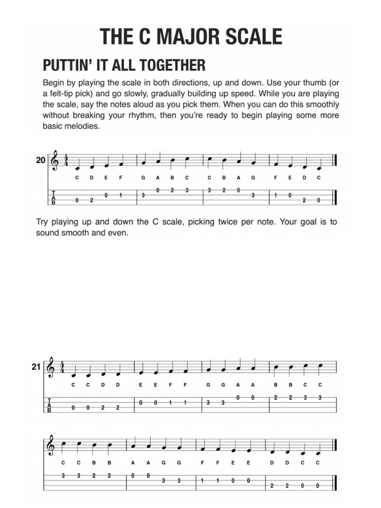 Ukulele Fingerstyle - C Major Scale, High D and E Notes, Aura Lee | PDF