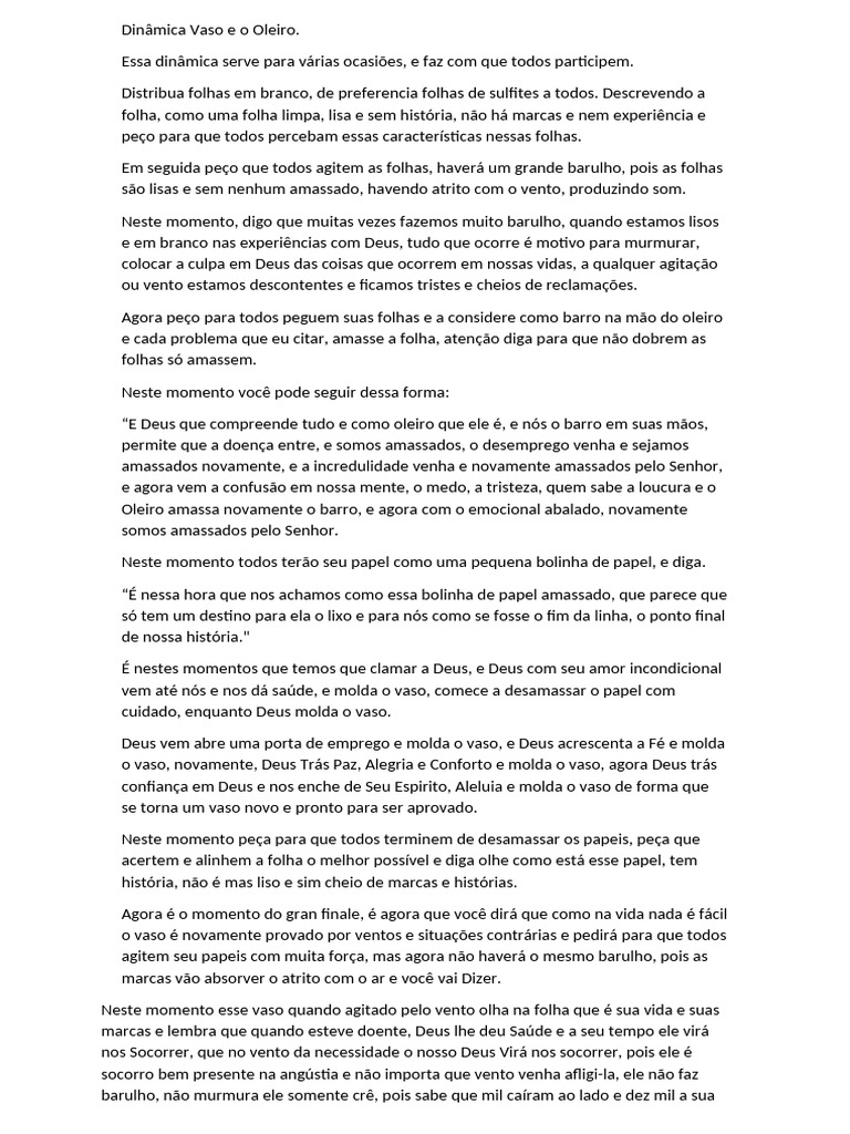 Dinâmica Vaso E O Oleiro Pdf Deus Cerâmica