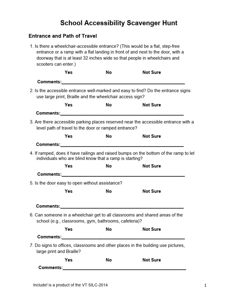 School Accessibility Scavenger Hunt | PDF | Wheelchair | Human ...