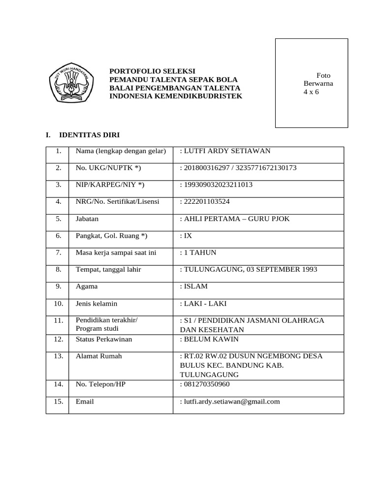 Format Portofolio Seleksi Lisensi D | PDF