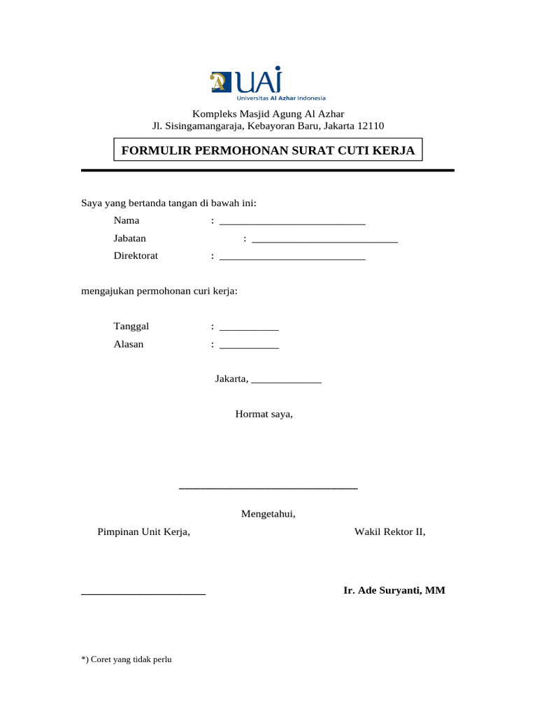 Formulir Permohonan Cuti Pegawai | PDF