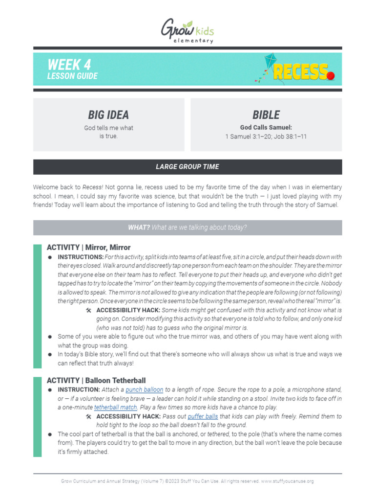 Lesson4 Recess Elementary GrowKids | PDF | Samuel | Truth