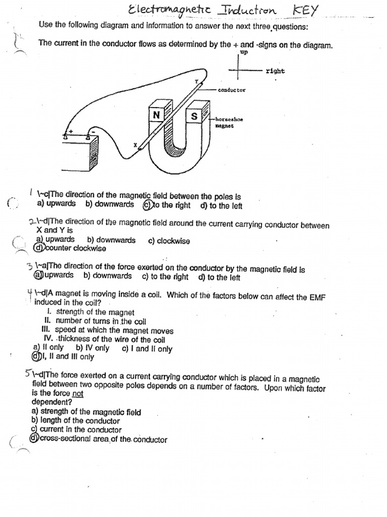 Electromagnetic Induction MC Answer Key | PDF