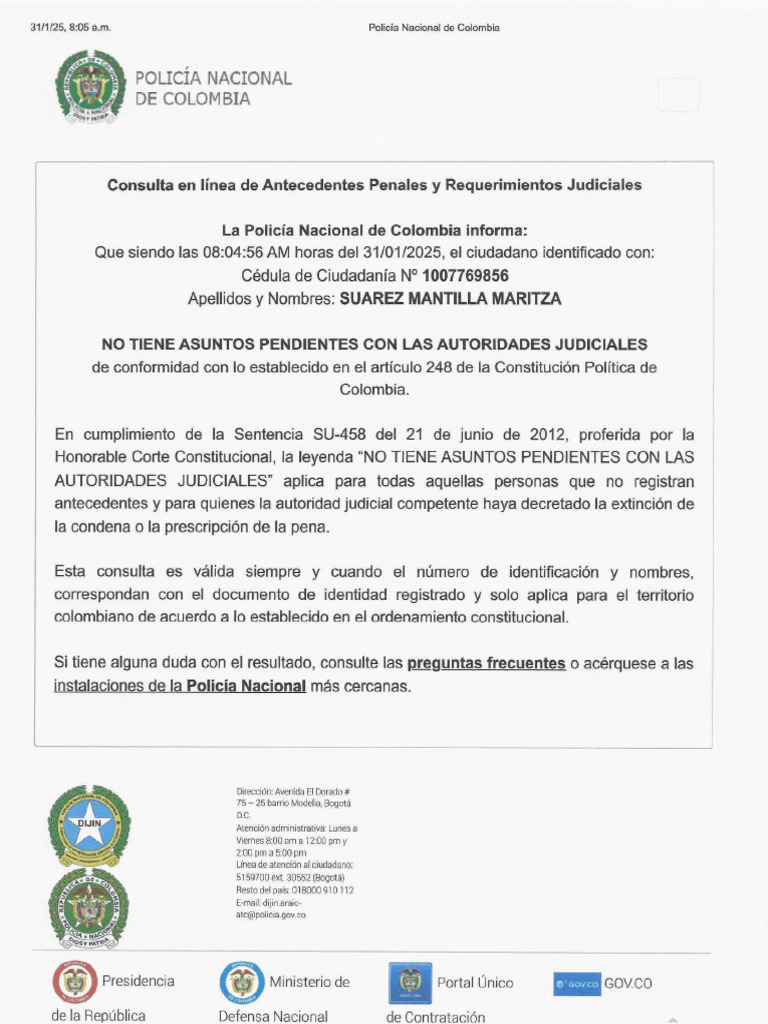 Antecedentes Judiciales - Maritza Suarez | PDF