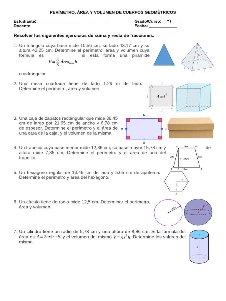 Tarea de Perímetro, Área y Volúmenes de Cuerpos | PDF