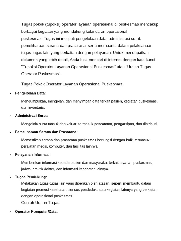 Tupoksi Operator Layanan Operasional | PDF