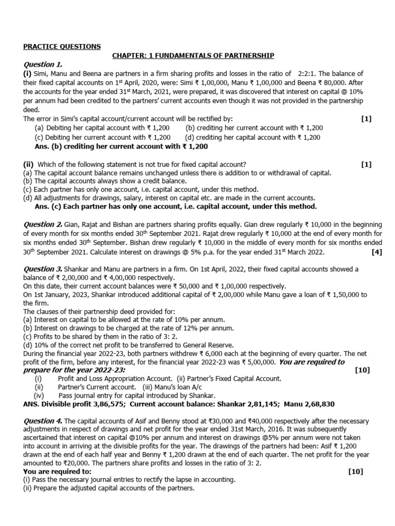 Simi, Manu & Beena: Partnership Accounts | PDF | Interest | Partnership