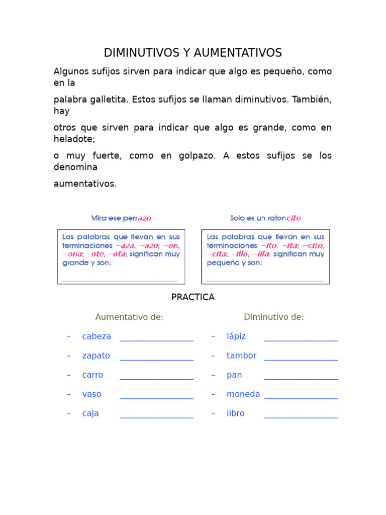 Diminutivos y Aumentativos | PDF | Agricultura | Alimentos