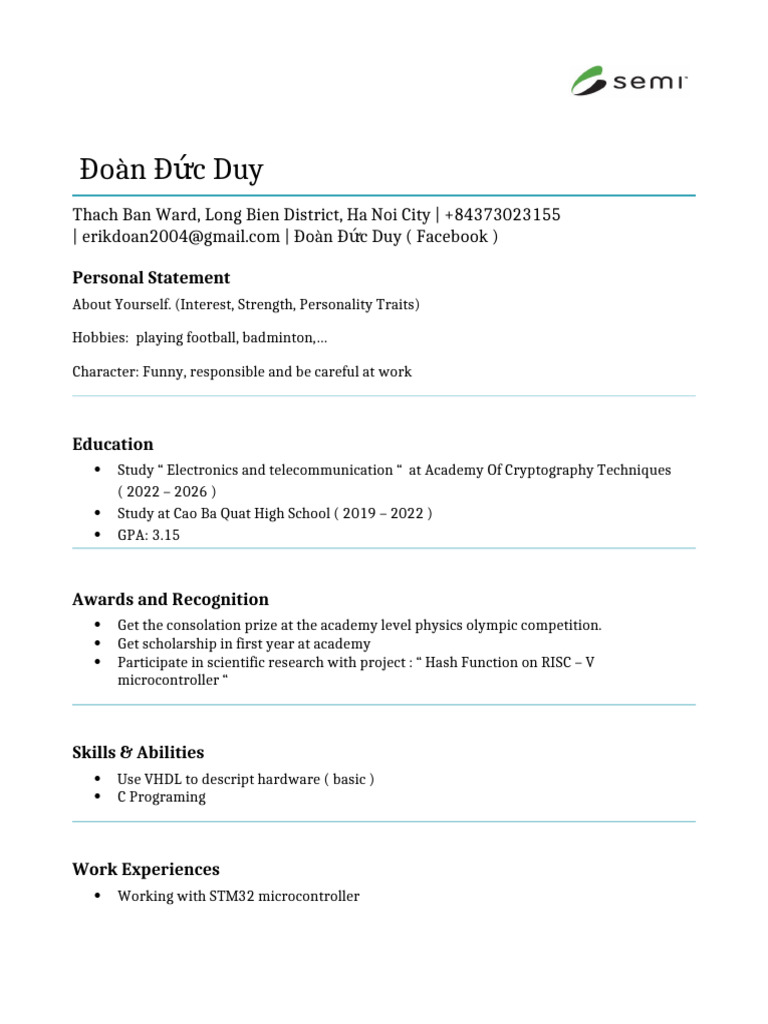 Resume Template - SEMI | PDF