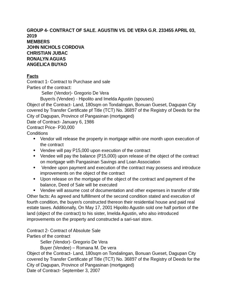 Contract of Sale Case Study | PDF | Property | Deed