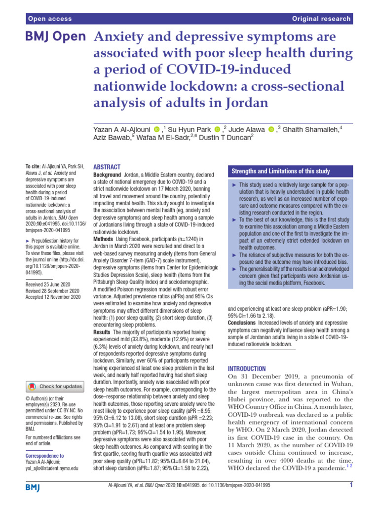 Anxiety and Depressive Symptoms Are Associated With Poor Sleep Health ...