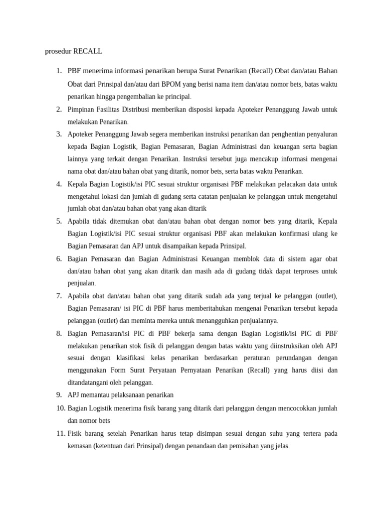 Prosedur RECALL | PDF