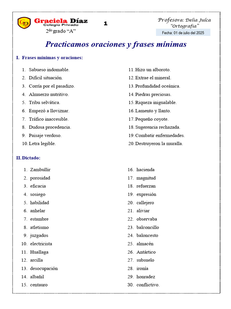 Unidad 4 - Ortografia - Oraciones y Frases Minimas | PDF