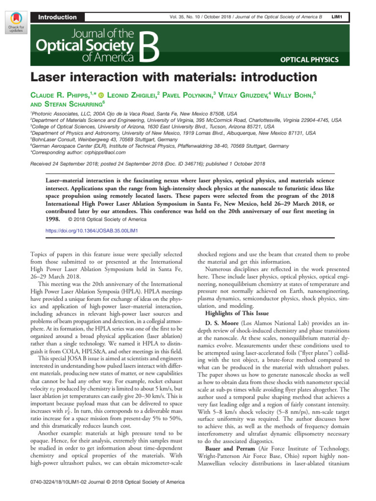 Laser-Material Interaction Insights | PDF | Laser | Ultrashort Pulse