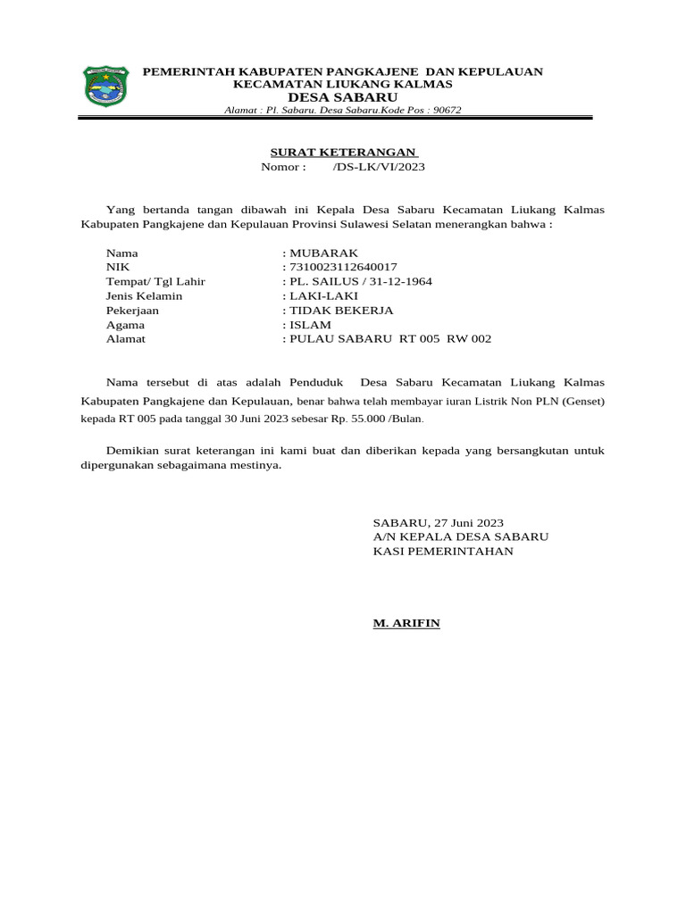 Surat Keterangan Listrik | PDF