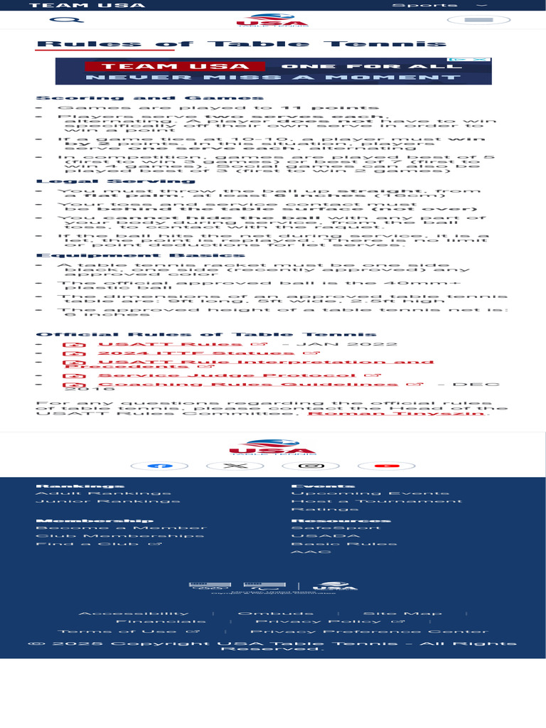 USATT Official Table Tennis Rules | PDF