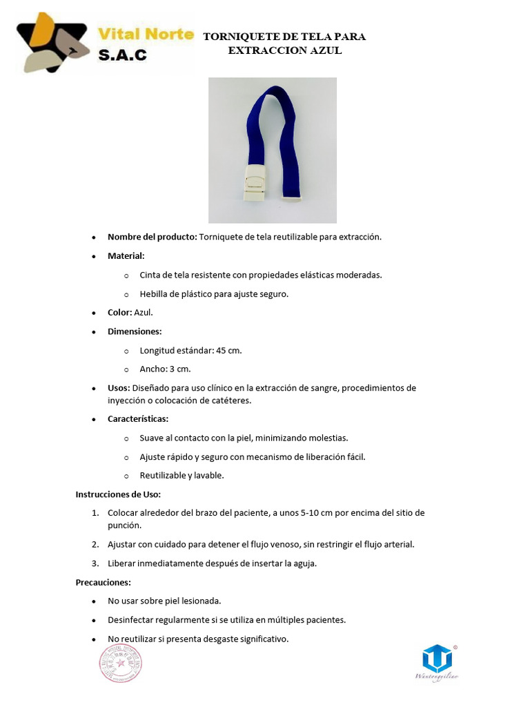 Ficha Tecnica Torniquete de Tela para Extraccion Azul | PDF