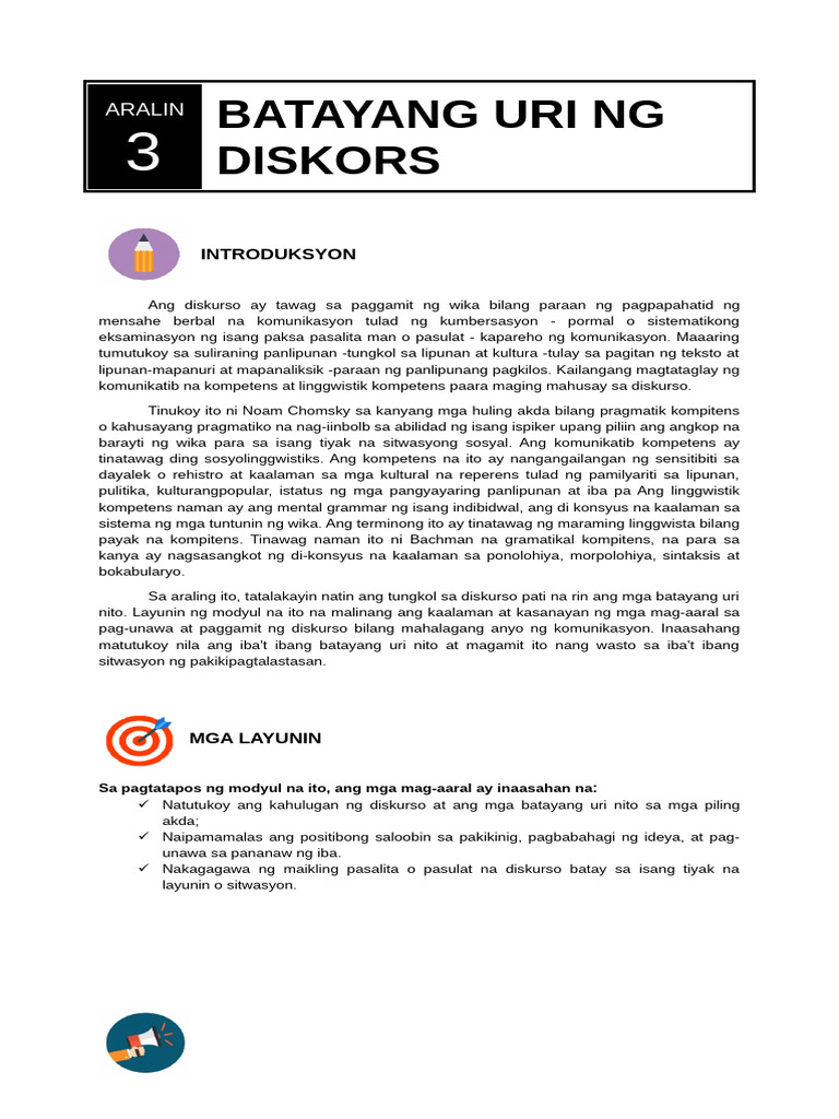 Aralin 3 - Ang Diskurso | PDF