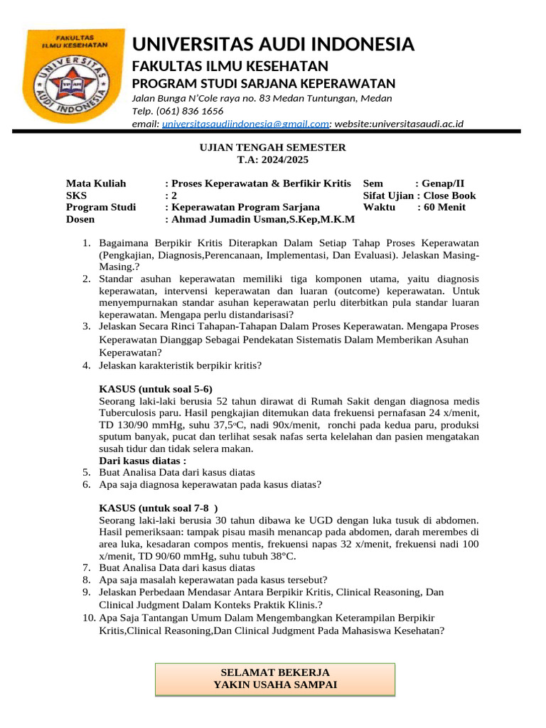 Soal Uts Proses Kep & Berfikir Kritis | PDF
