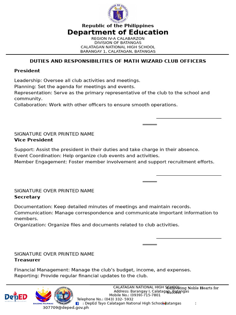 Roles and Responsibilities of Officers | PDF