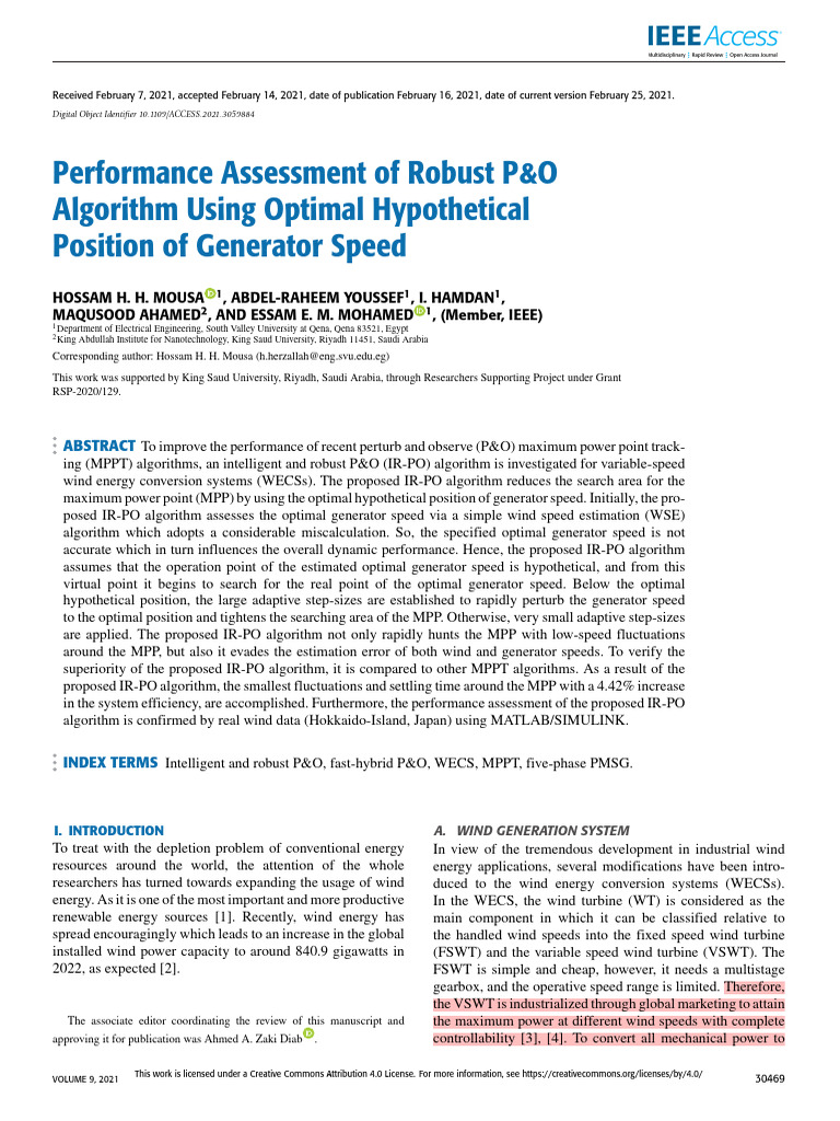 H Mousa 2021 Performance Assessment Of Robust Pando Algorithm Using Optimal Hypothetical