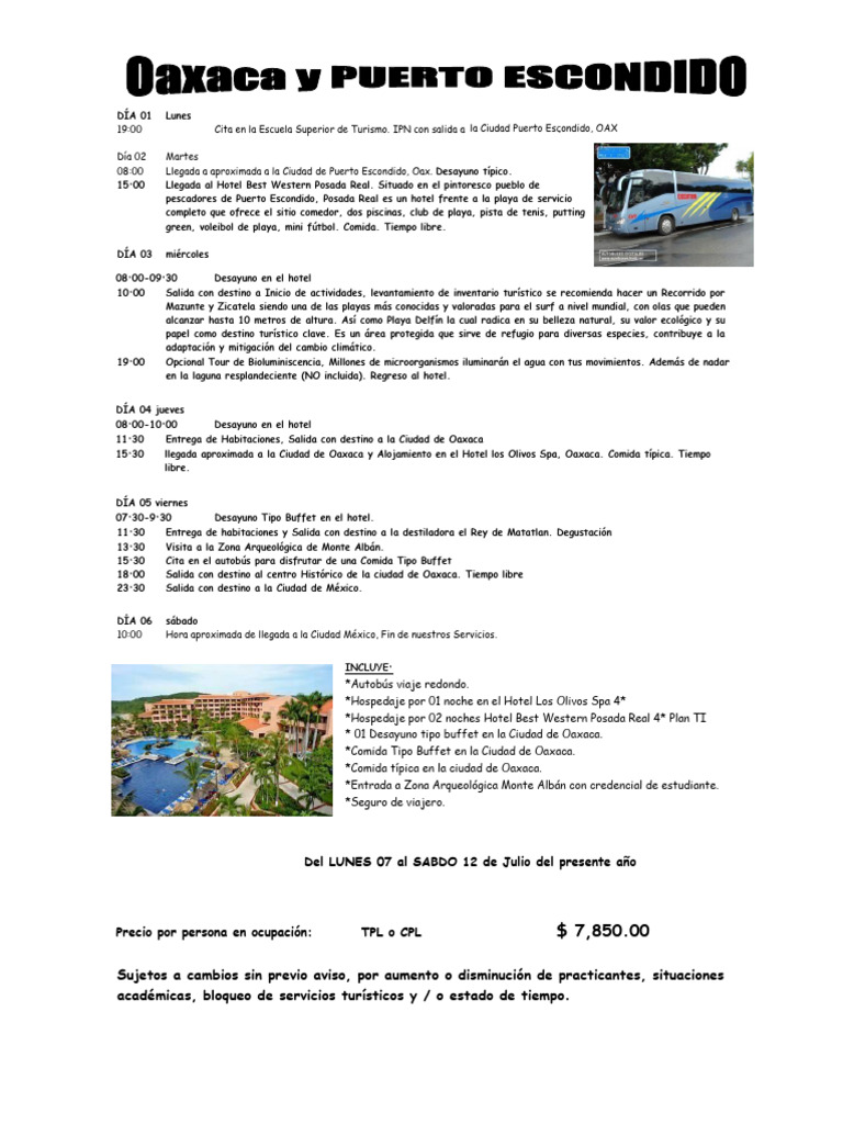 Itinerario Pract. OAX Jul 07 2025 | PDF | Hotel