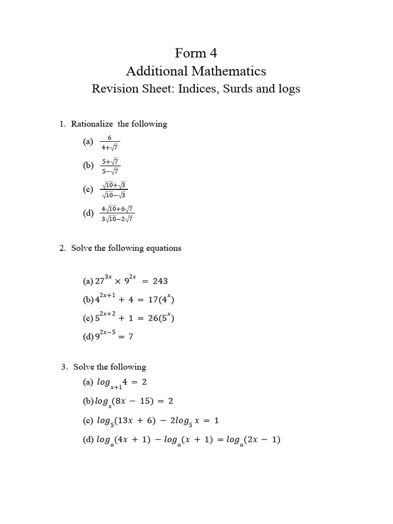Add Maths Indices Surds Logs | PDF