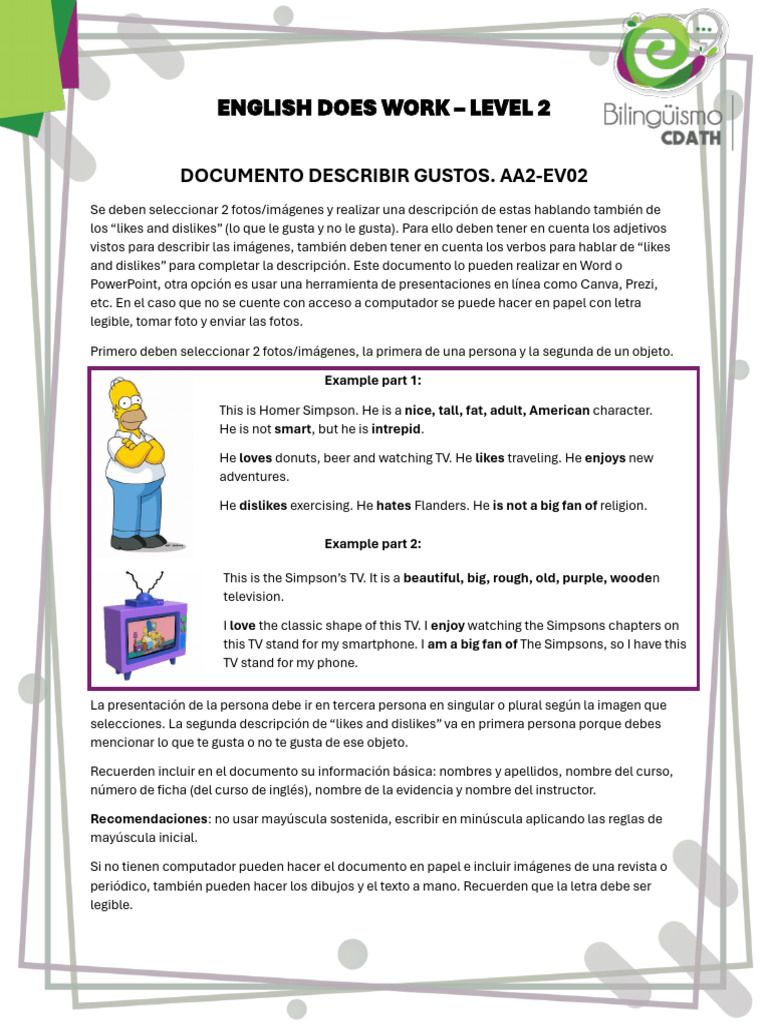EDW2 AA2-EV02 Documento Describir Gustos | PDF
