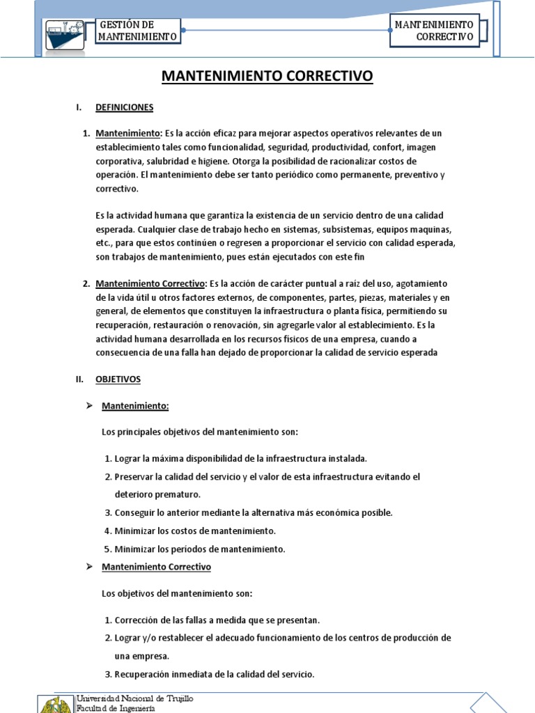 Informe - Mantenimiento Correctivo | Costo | Calidad (comercial)