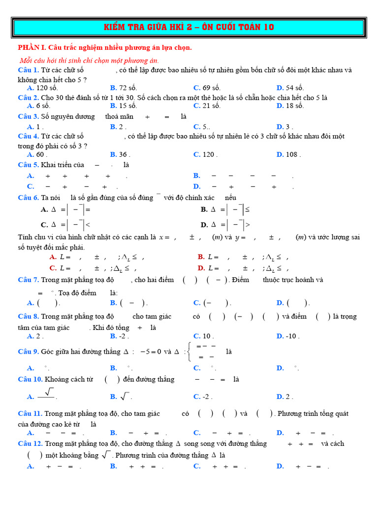Ôn Cuối Gki 2 Toán 10 - đề | PDF