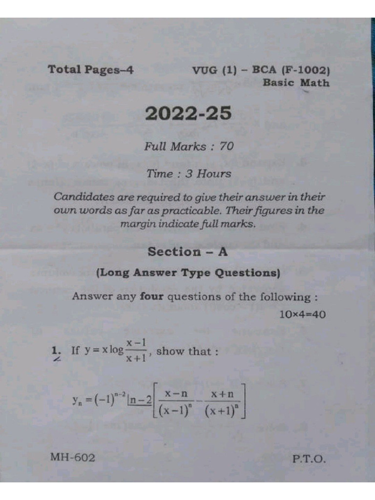 BCA Sem-1 (2022-2025) Math | PDF