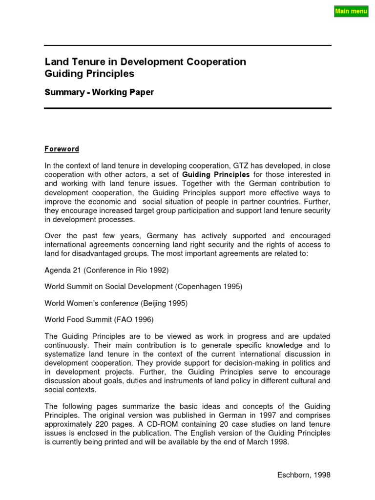 Land Tenure in Development Cooperation Guiding Principles: Summary ...
