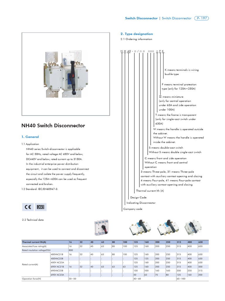 NH40 Switch Disconnector Catalog | PDF | Switch | Fuse (Electrical)