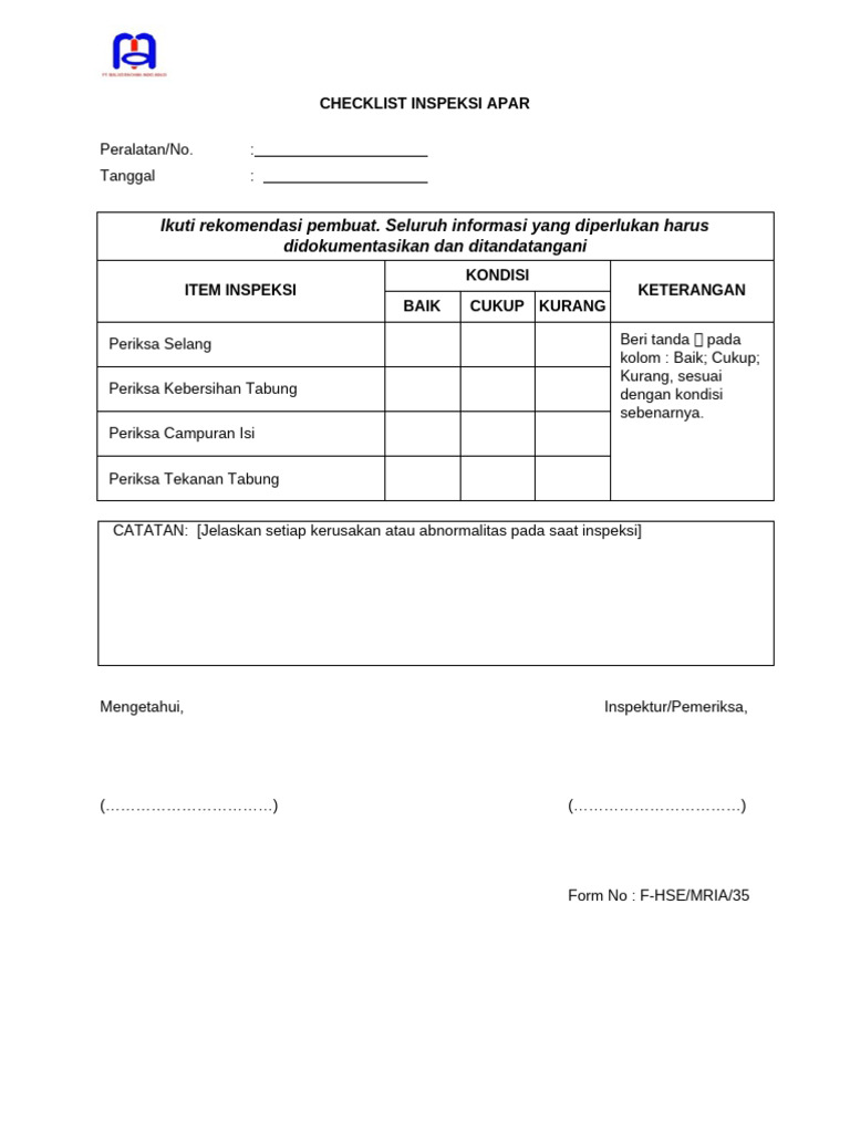 Form Checklist APAR | PDF