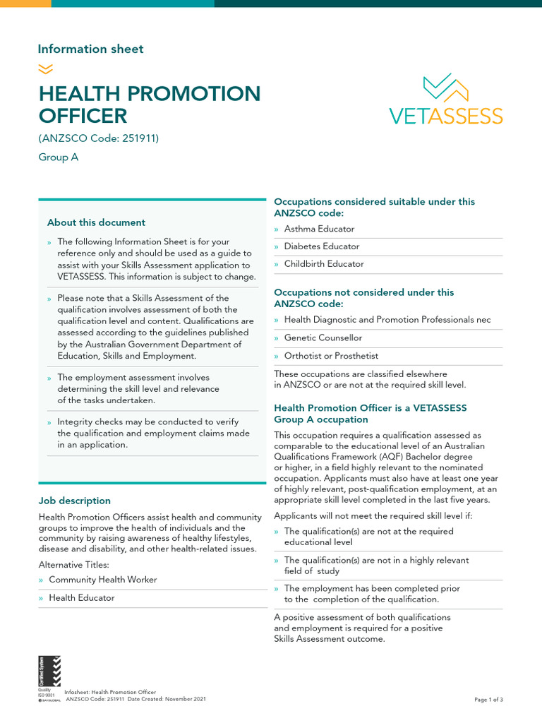 Information Sheet - Health Promotion Officer | PDF | Diabetes ...