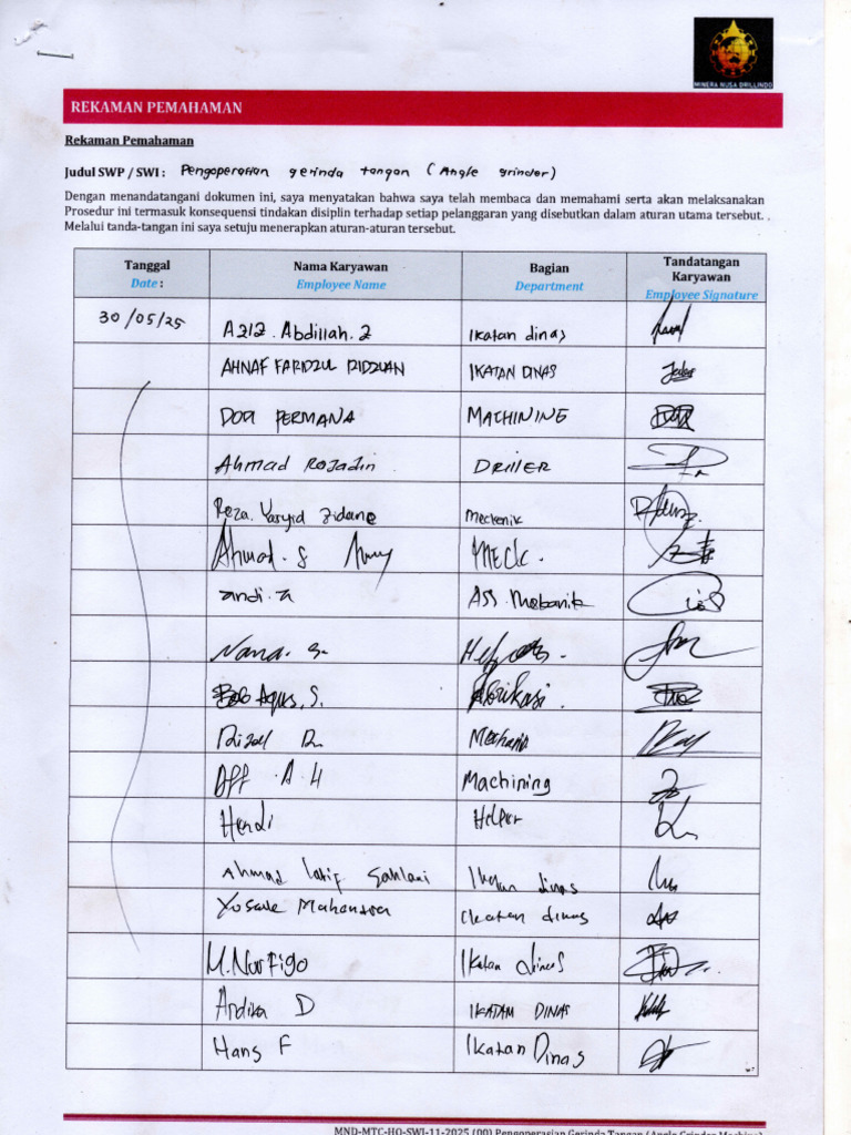 Form Absen Pengoperasian | PDF