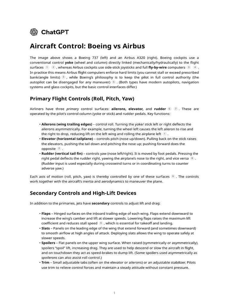 Aircraft Control - Boeing Vs Airbus | PDF | Aileron | Flight Control Surfaces