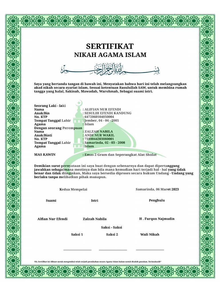 Sertifikat Nikah | PDF
