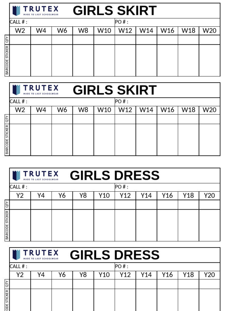 Trutex Girls Clothing Inventory | PDF | Clothing | Fashion