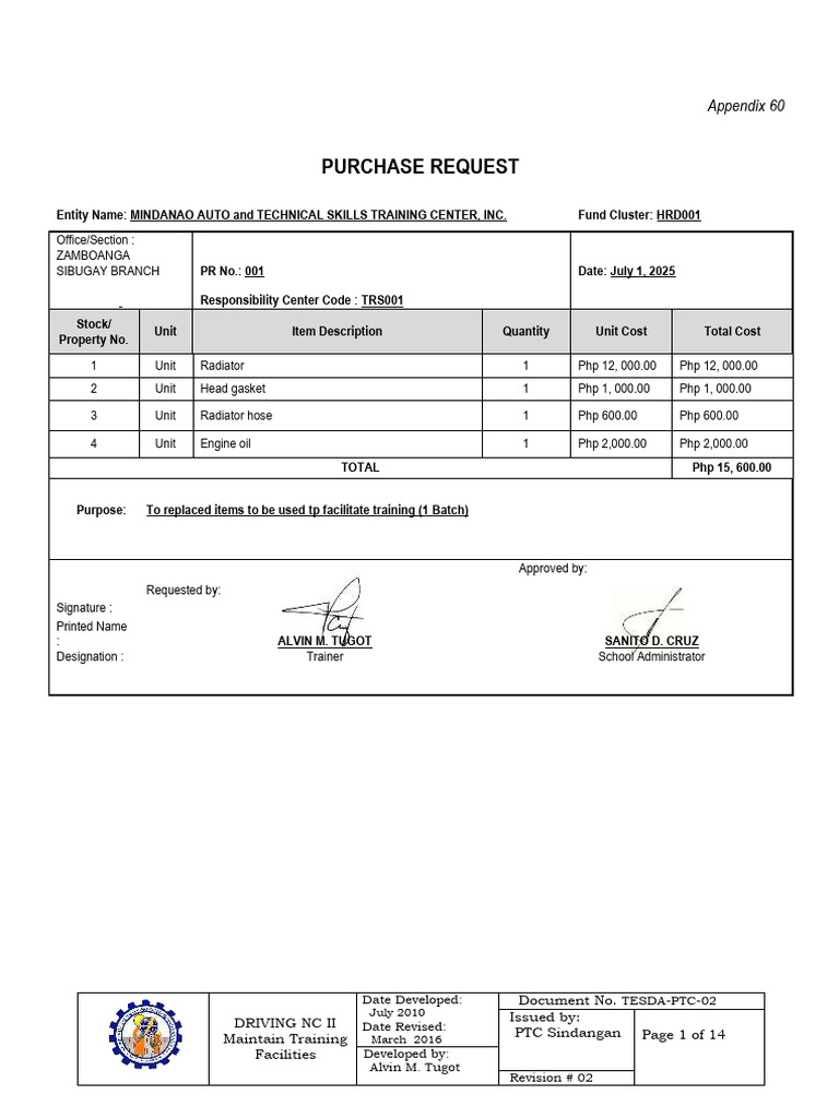Template - Task 5.1-4 Purchased Request | PDF