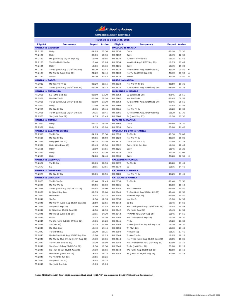 PAL Domestic Flight Timetable 2025 | PDF | Aviation | Aviation Safety