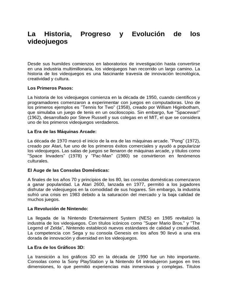 Evolución de los Videojuegos: Historia y Futuro | PDF | Videojuegos ...