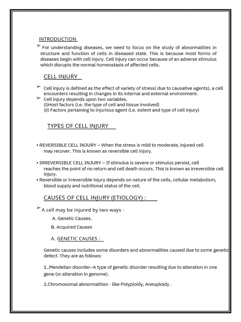 Causes and Types of Cell Injury | PDF | Wound Healing | Inflammation