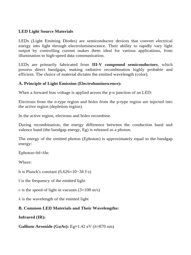 LED Materials and Light Emission Principles | PDF | Laser | Light ...