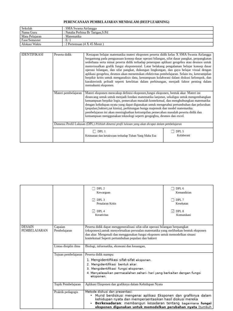 Perencanaan Pembelajaran Mendalam Natalia TRG | PDF