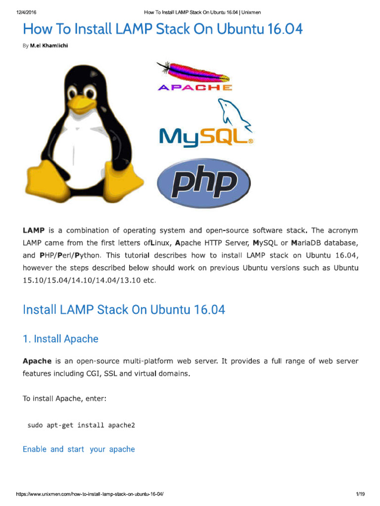 How To Install LAMP Stack On Ubuntu 16.04 - Unixmen | PDF